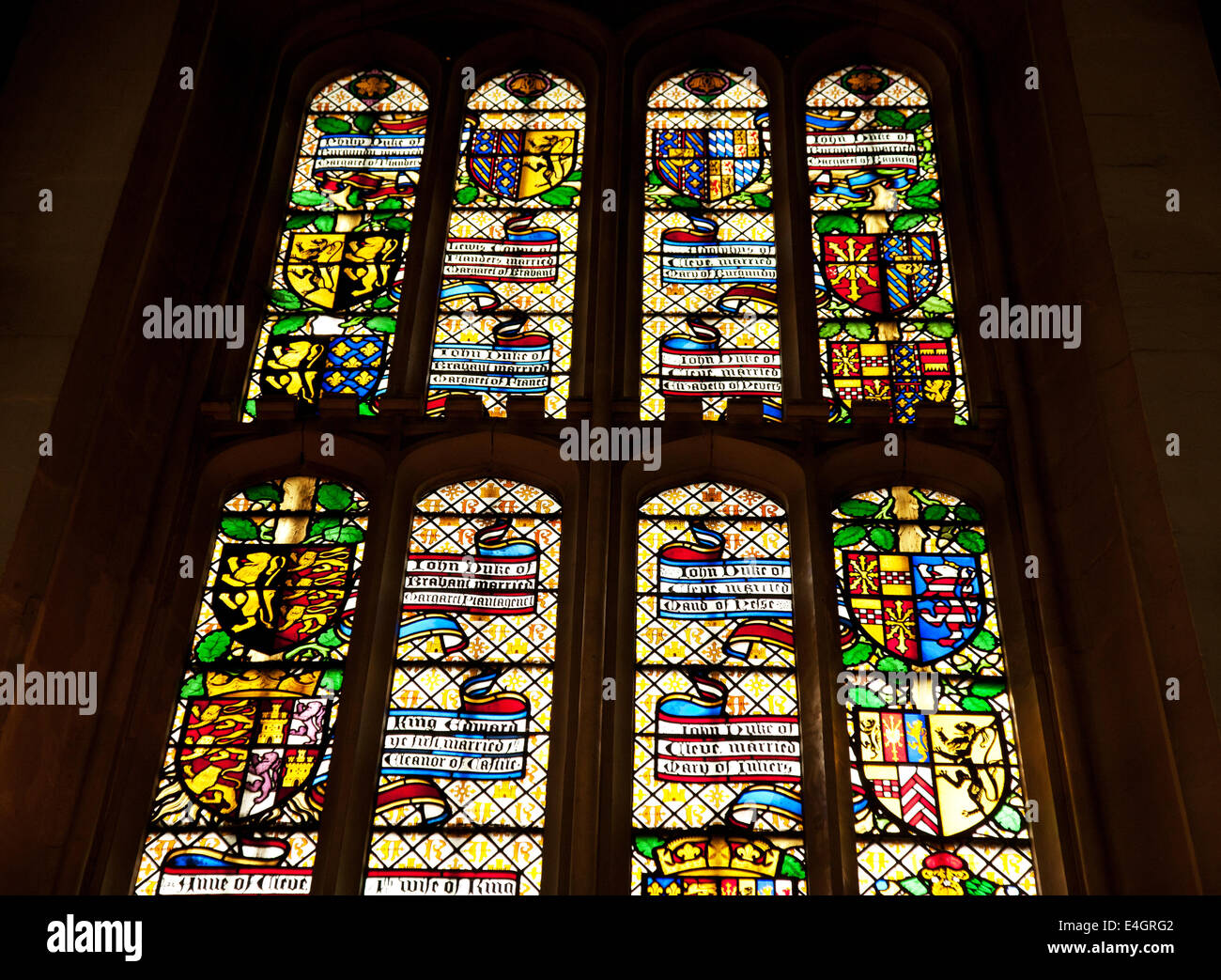Stained glass window in the Great hall of Hampton Court Palace,Surrey ...