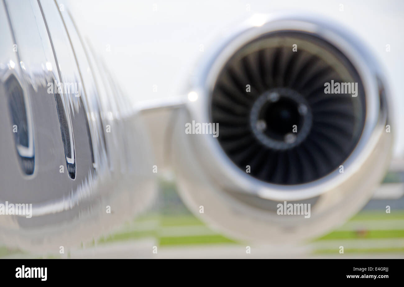 Jet Engine closeup on a modern private jet airplane - Bombardier Global ...