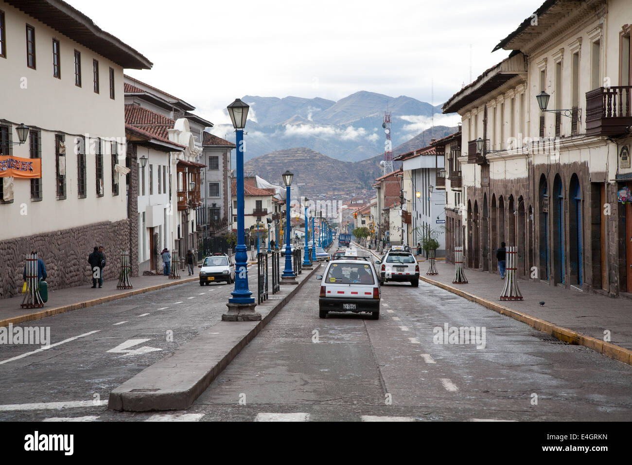 Peru South America Cusco Cuzco Looking down the main street,road with ...