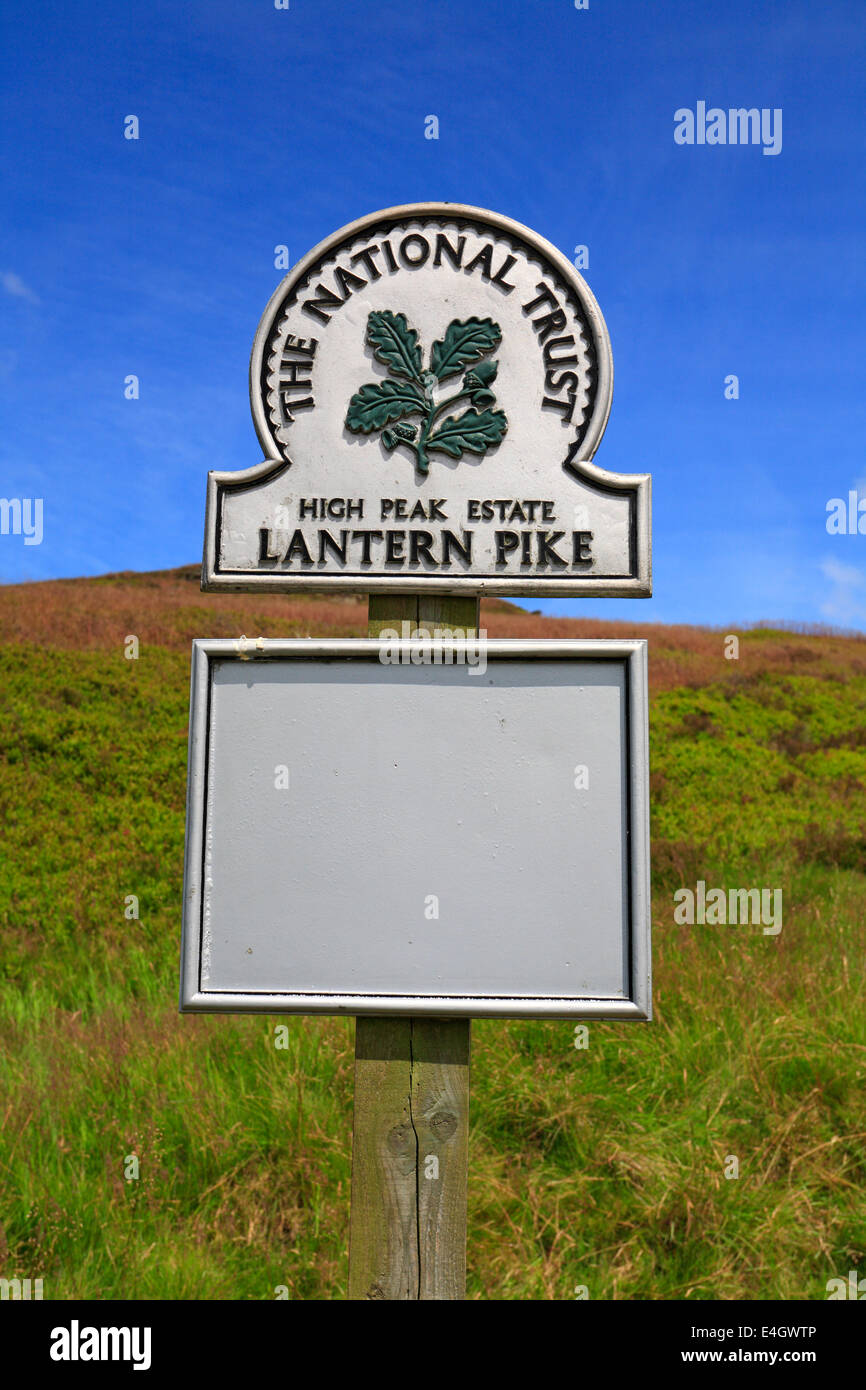 National Trust Lantern Pike sign on the Pennine Bridleway above ...