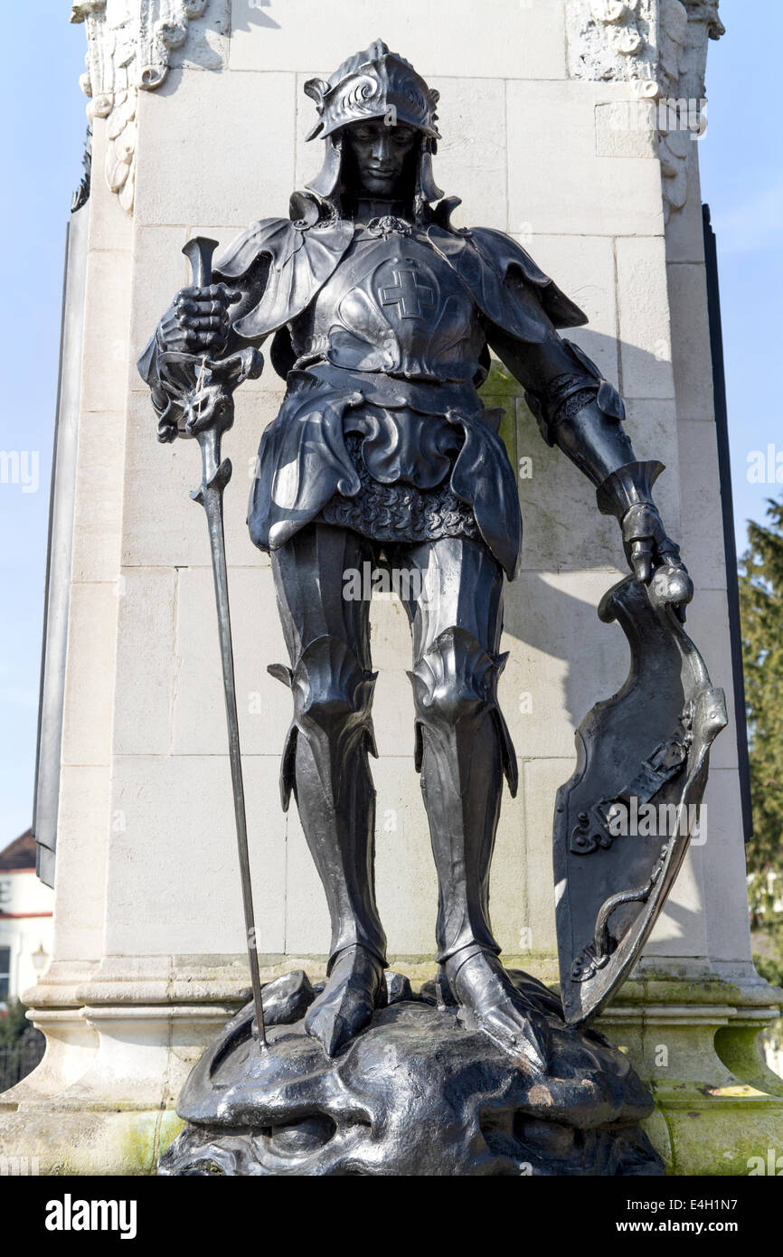 UK, Colchester, the statue of St. George, part of the war memorial by ...