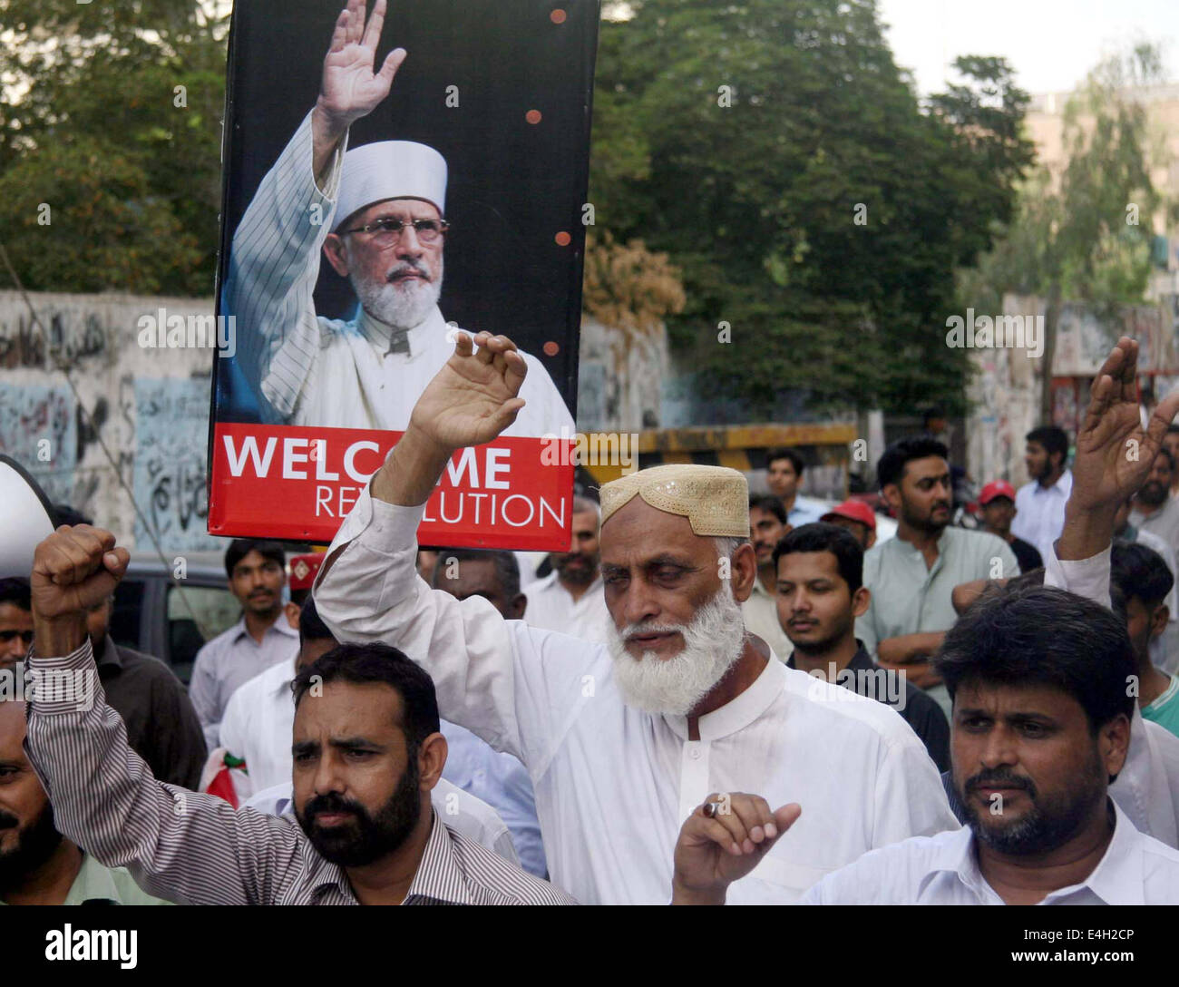 Activists of Pakistan Awami Tehreek are demonstrating to show their ...