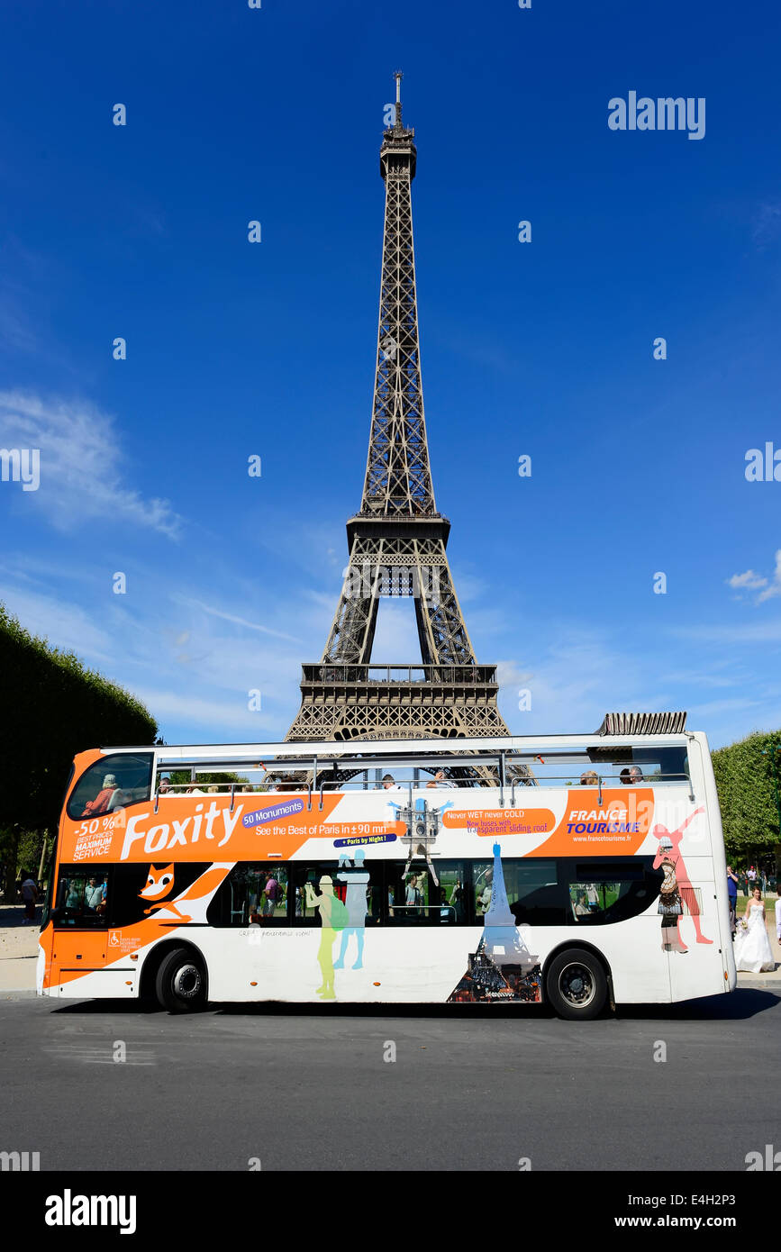 Tour Bus at Eiffel Tower Paris France Europe FR City of Lights Gustav ...
