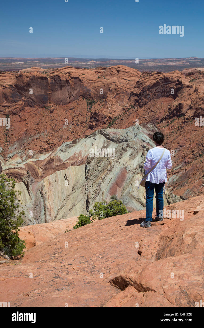 Moab, Utah - A visitor studies Upheaval Dome in the Island in the Sky ...
