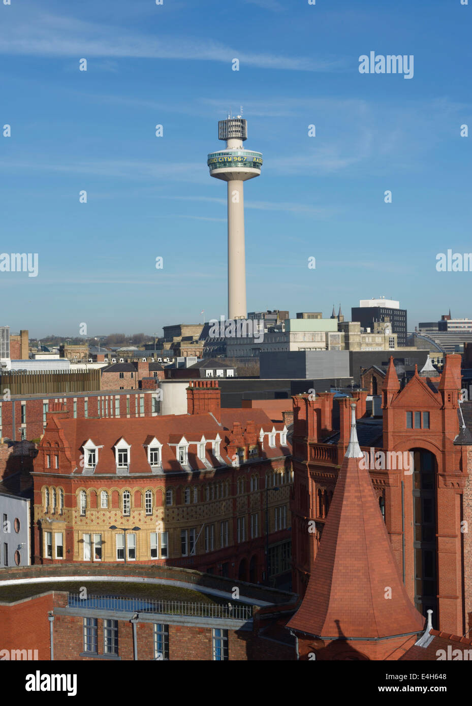 View over the rooftops of Liverpool One with the iconic st. Johns ...
