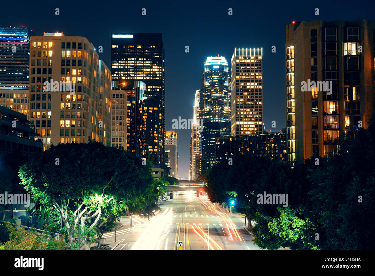 Los Angeles downtown street view at night Stock Photo - Alamy