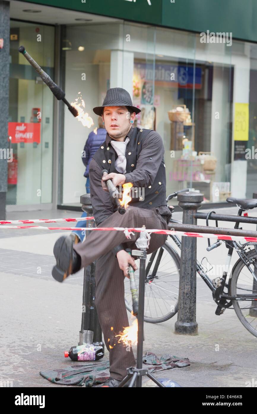 Scenes around Altrincham and the market: A juggler in action Stock ...
