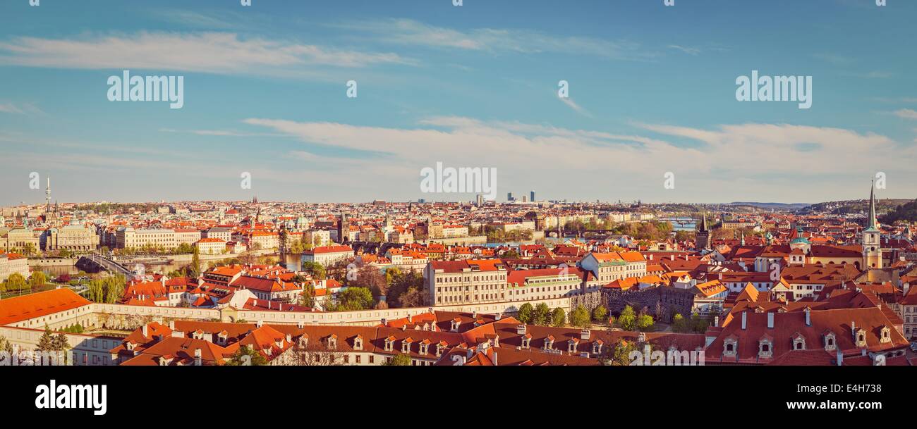 Vintage retro hipster style travel image of panorama view of Prague ...