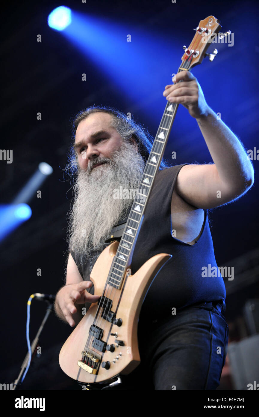 Vizovice, Czech Republic. 11th July, 2014. Bassist of the Finnish band ...