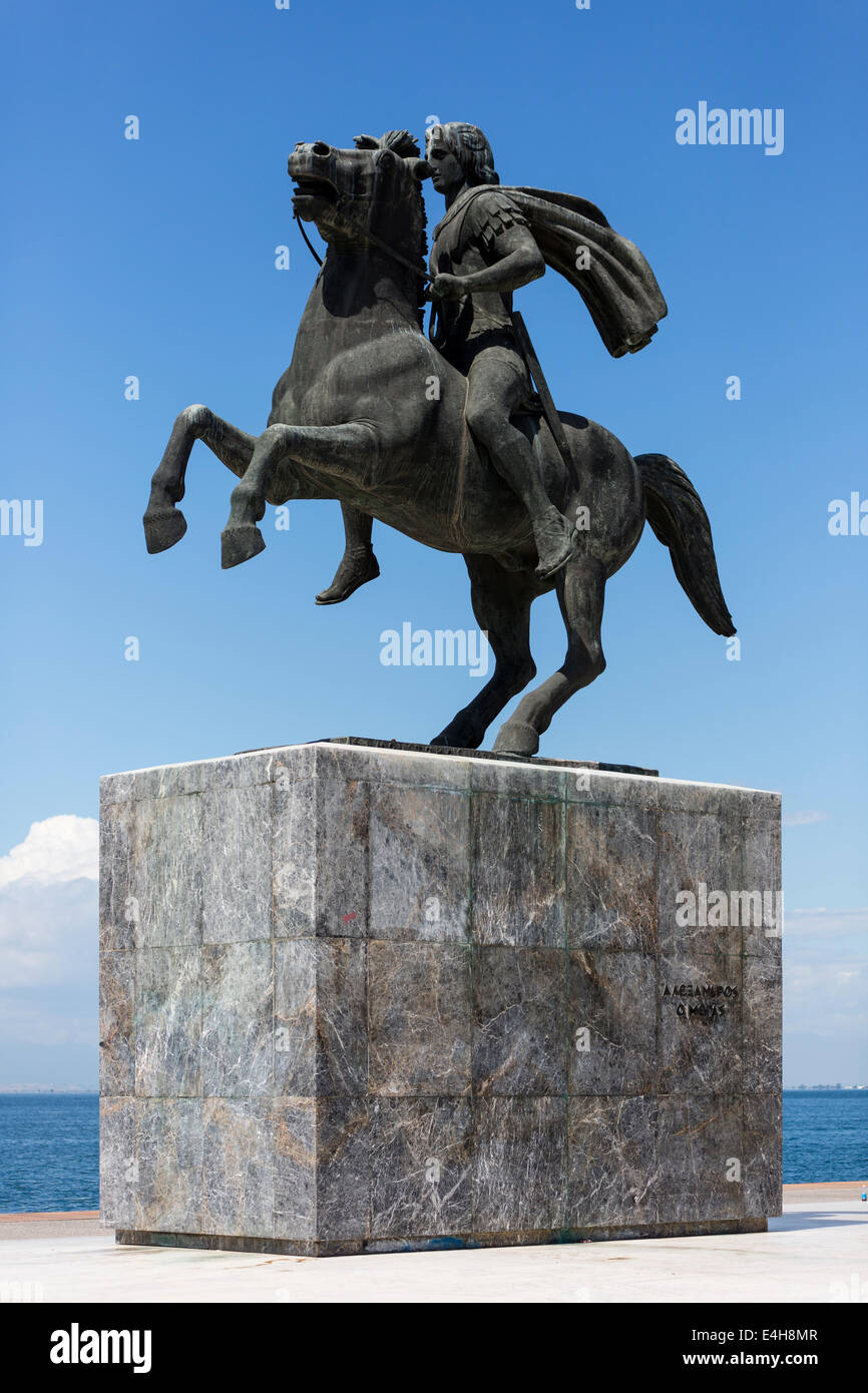 Statue of Alexander the Great and his horse Bucephalus, during a sunny ...