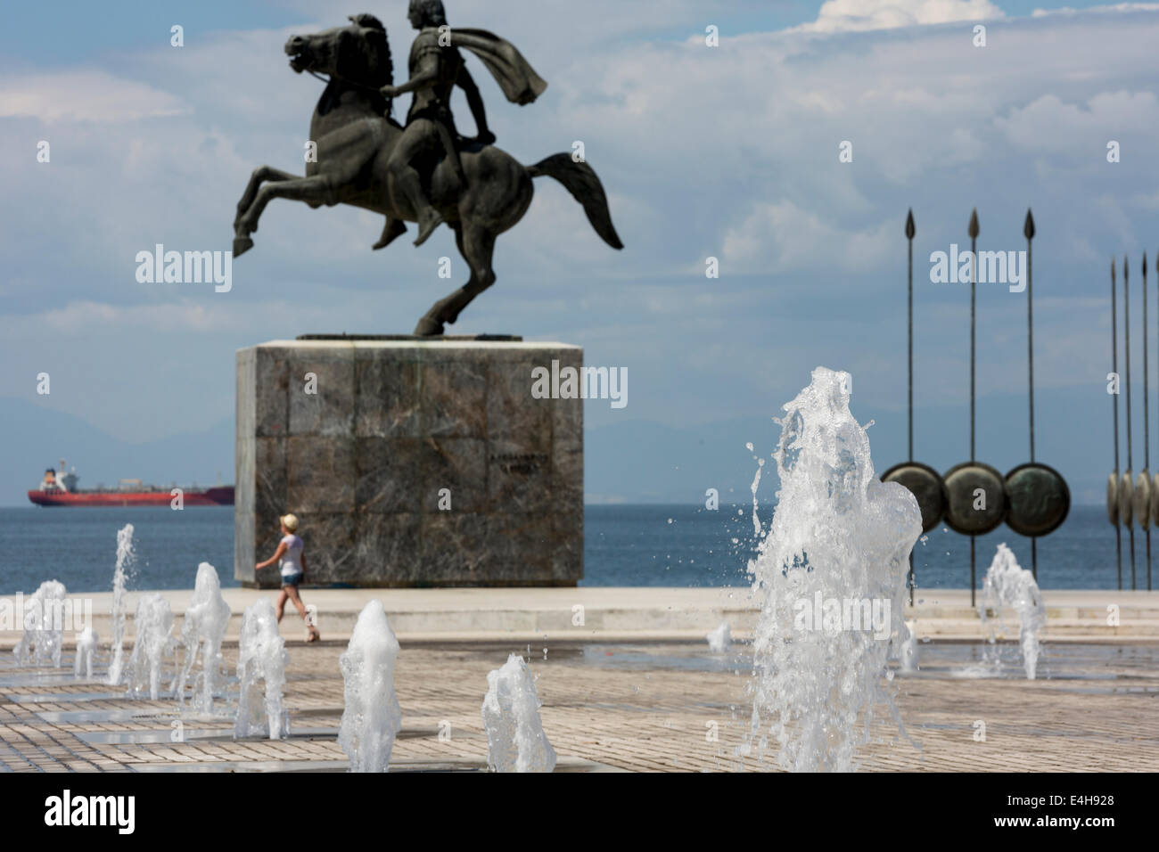 Statue of Alexander the Great and his horse Bucephalus, during a sunny ...