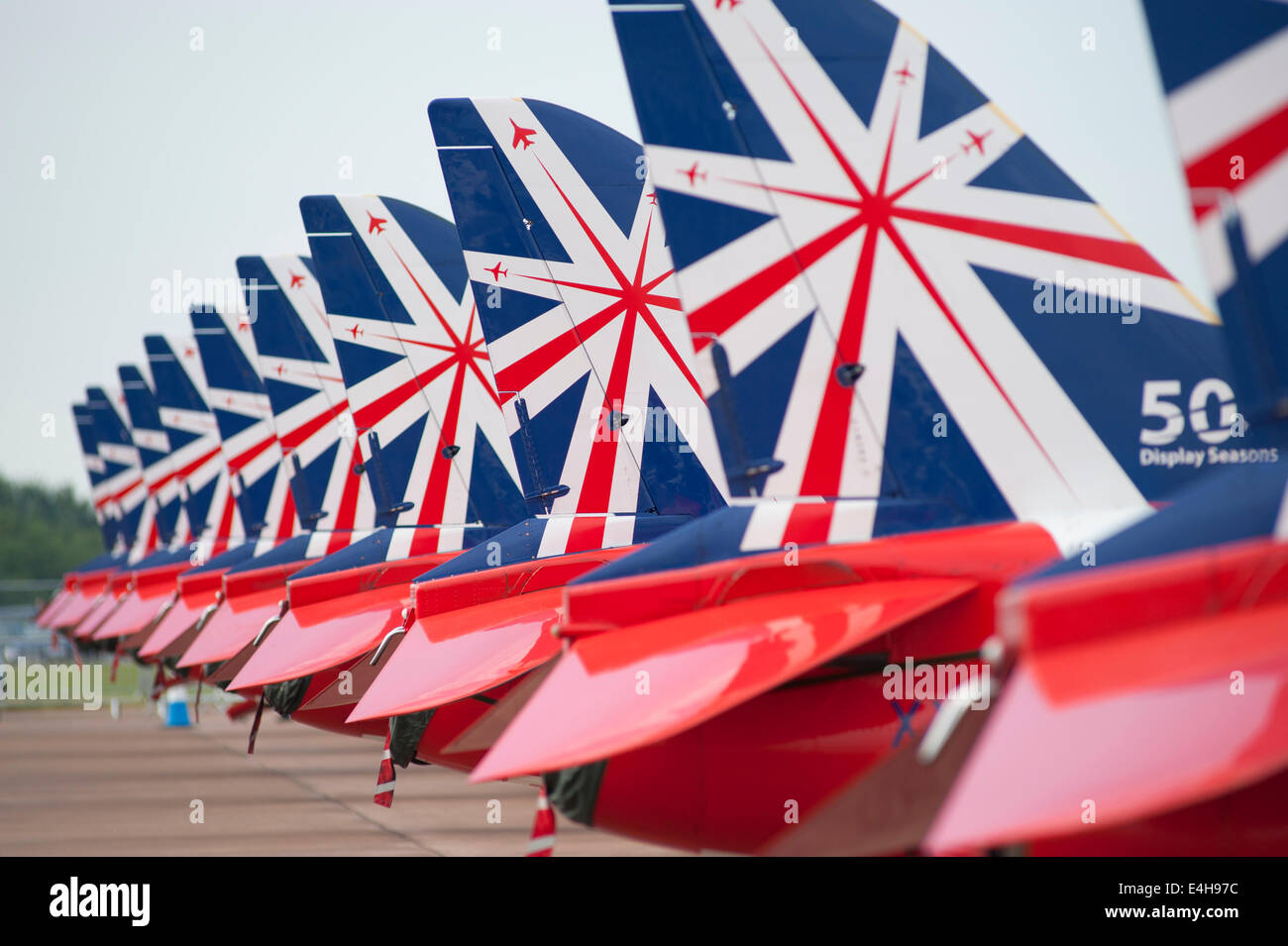 RAF Fairford, Gloucestershire UK. 11th July 2014. Red Arrows Hawk jets ...