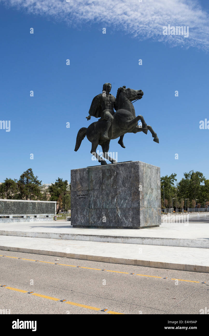 Statue of Alexander the Great and his horse Bucephalus, during a sunny ...