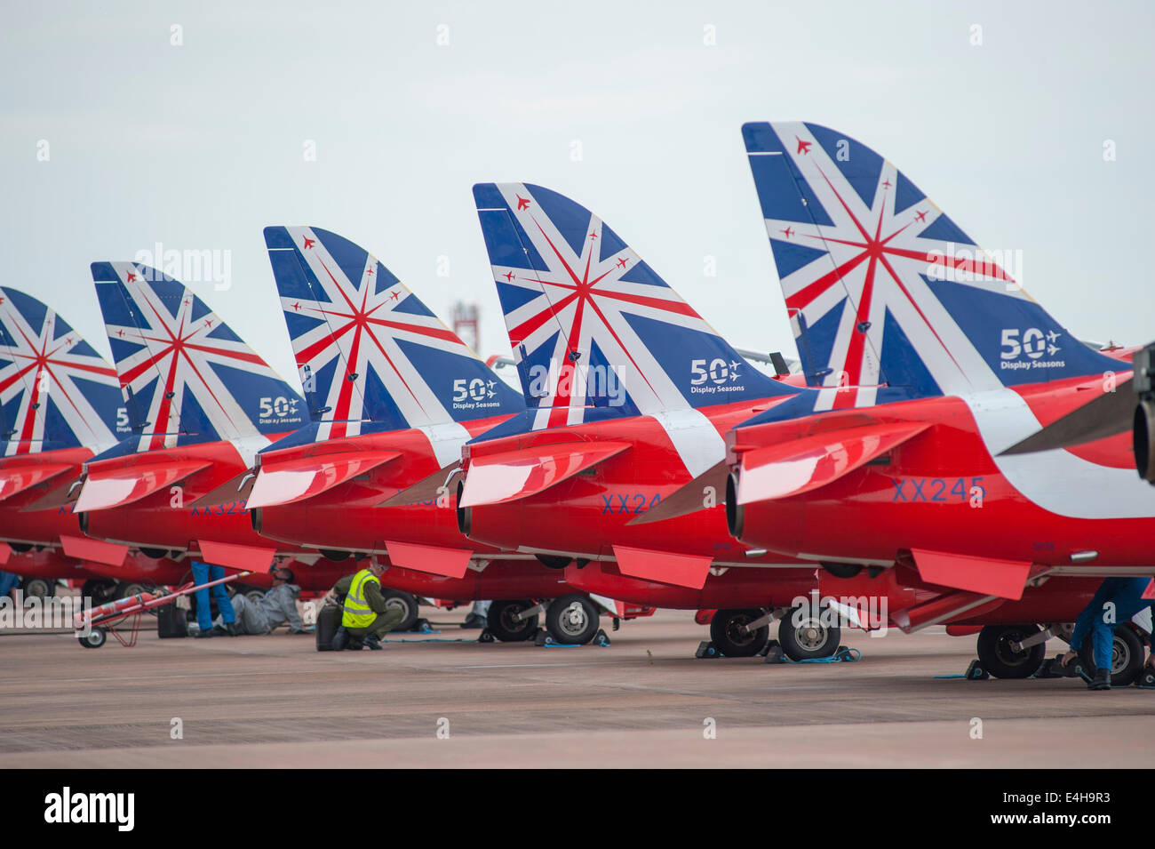 RAF Fairford, Gloucestershire UK. 11th July 2014. Red Arrows Hawk jets ...