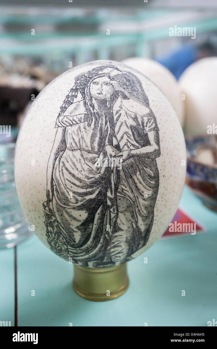 Ostrich egg decorated with black and white line drawing at the Shell ...