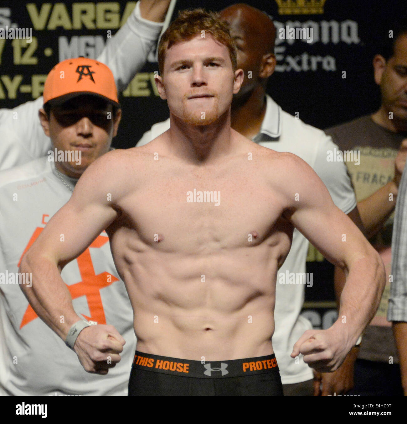 Las Vegas, Nevada, USA. 11th July, 2014. Mexico's Canelo Alvarez weighs ...