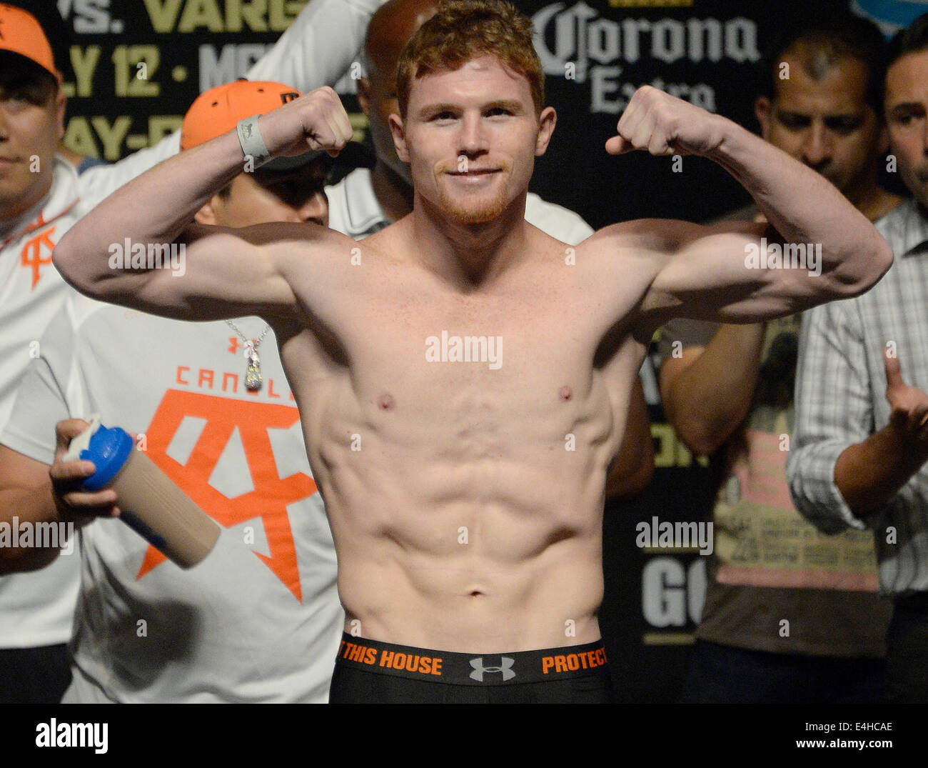 Las Vegas, Nevada, USA. 11th July, 2014. Mexico's Canelo Alvarez weighs ...