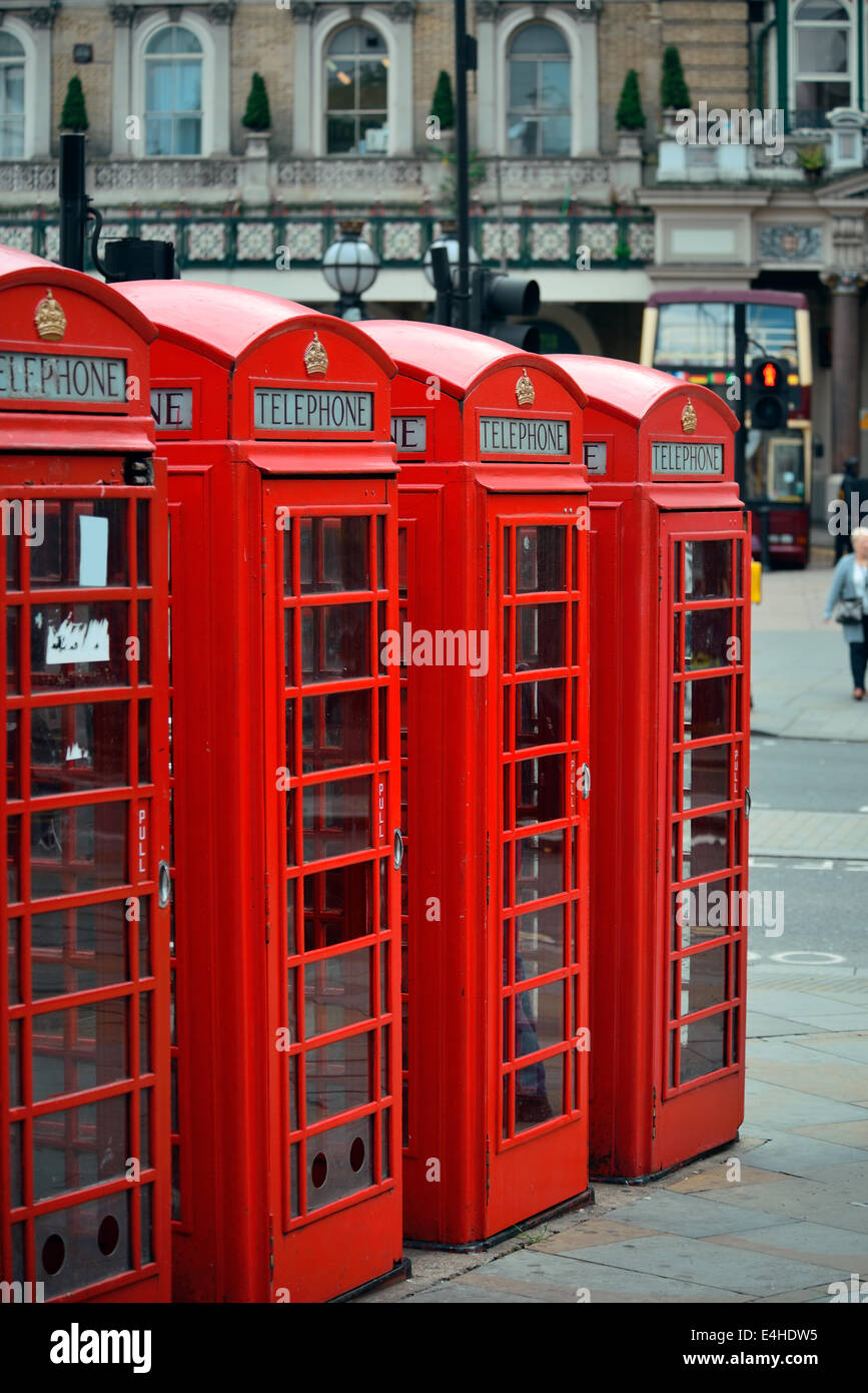 Red telephone box in street with historical architecture in London ...