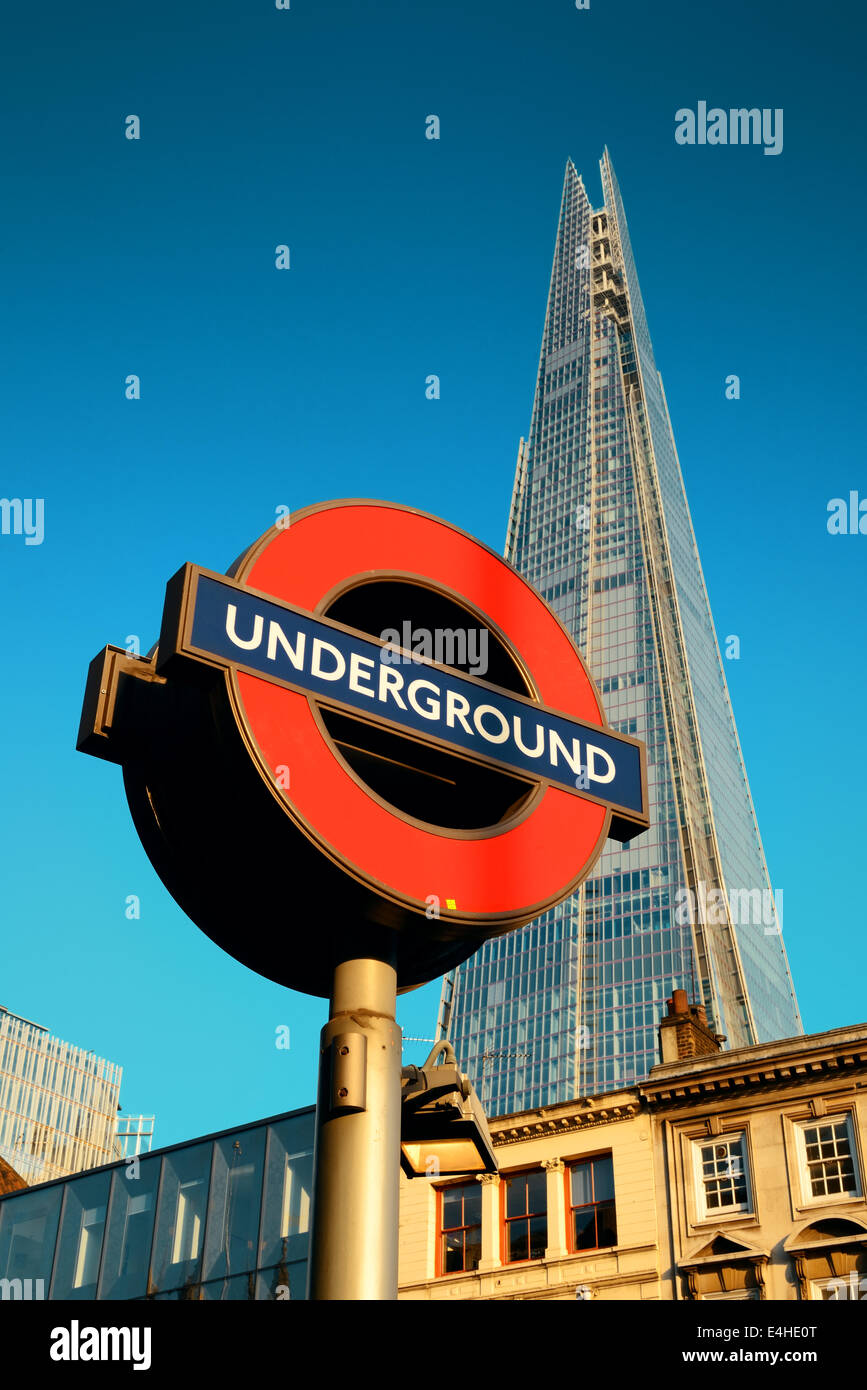 LONDON, UK - SEP 27: The Shard and underground sign on September 27 ...