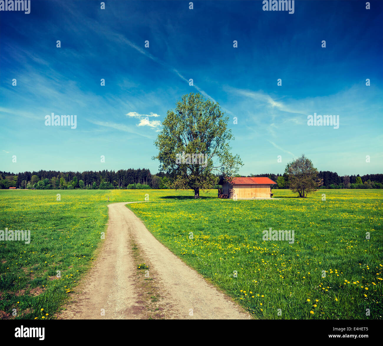 Vintage retro effect filtered hipster style image of rural road in ...