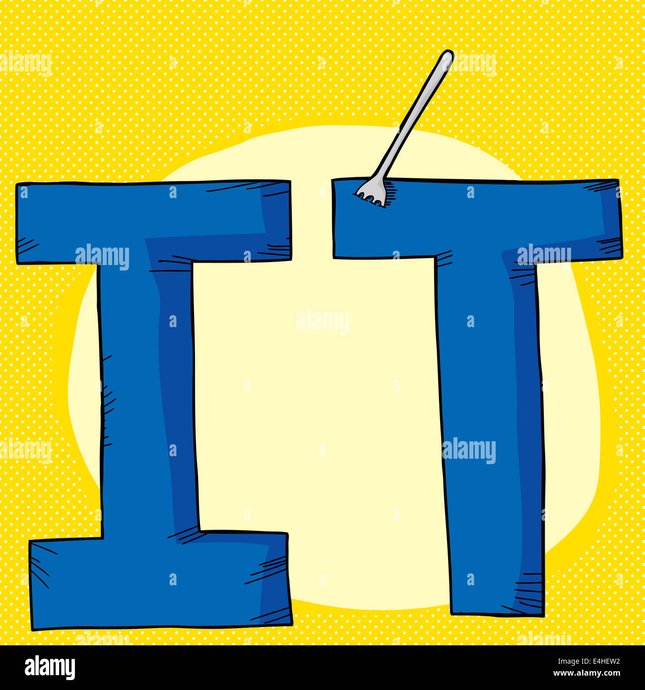 Symbolic cartoon of a fork stuck in blue IT Stock Photo - Alamy
