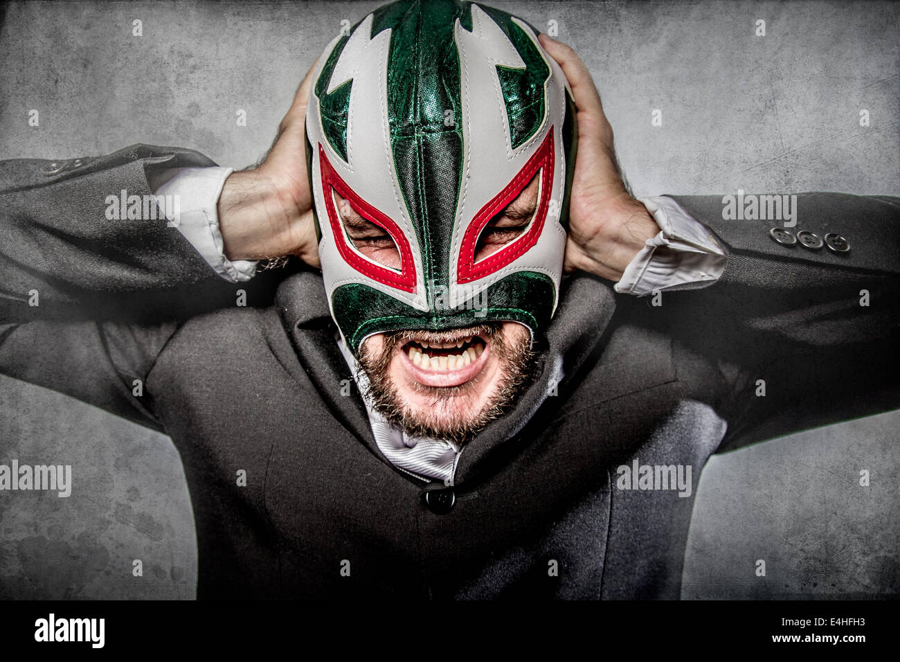 Office problems, aggressive executive suit and tie, Mexican wrestler ...