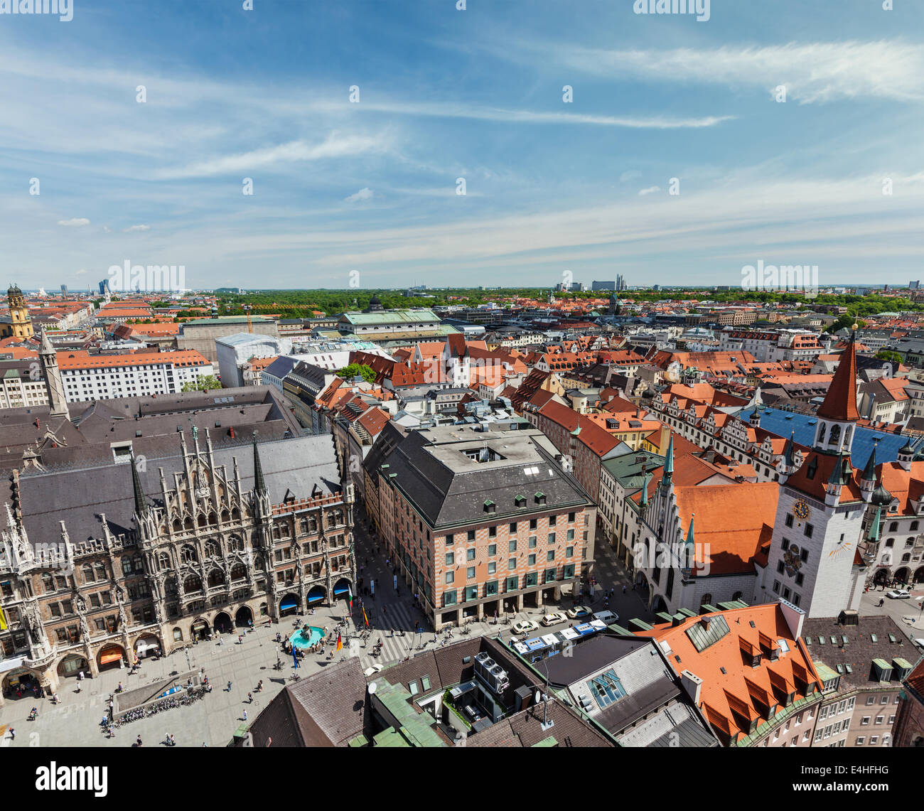 Aerial view of Munich - Marienplatz and Altes Rathaus, Bavaria, Germany ...
