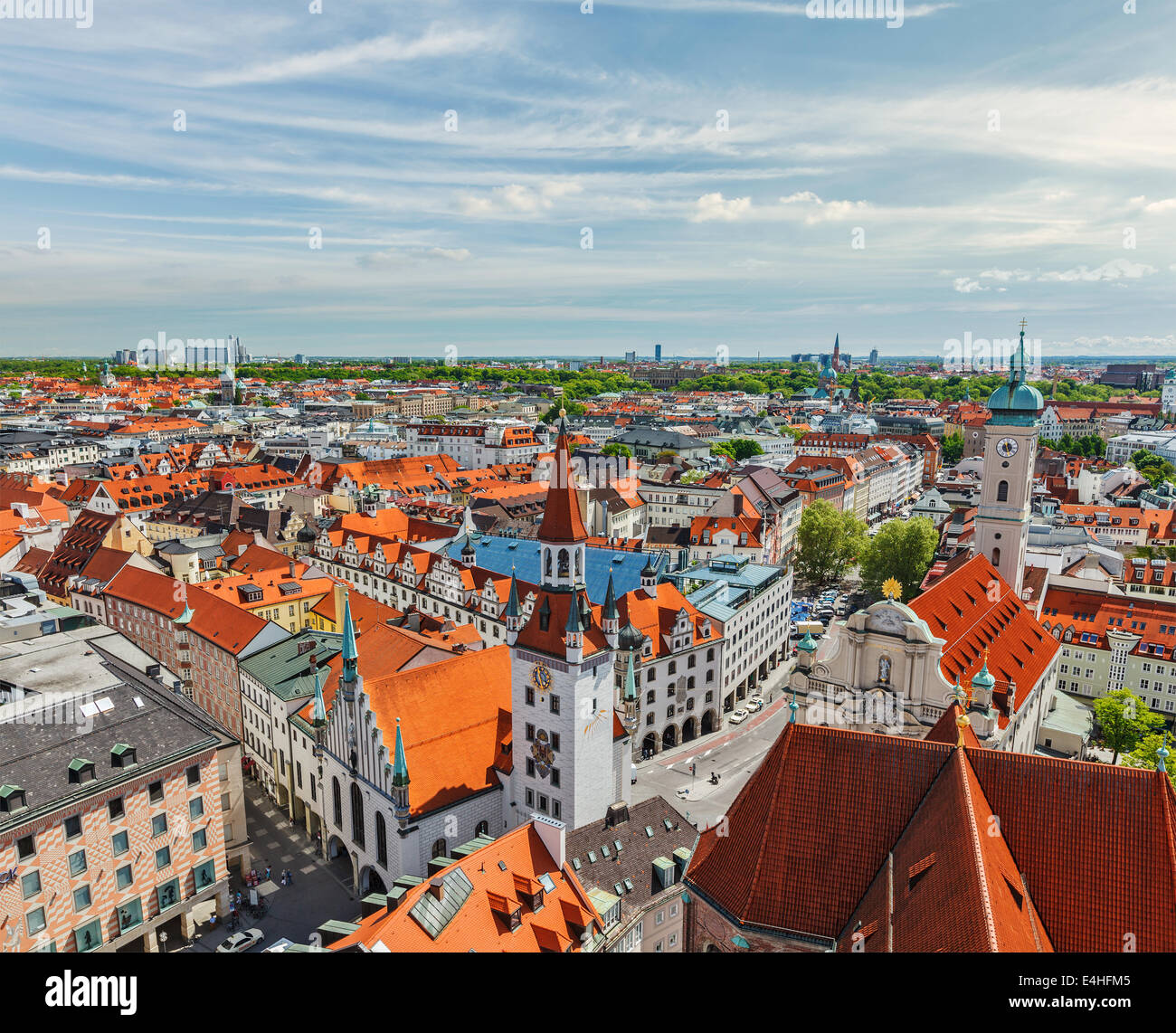 Aerial view of Munich - Marienplatz and Altes Rathaus, Bavaria, Germany ...