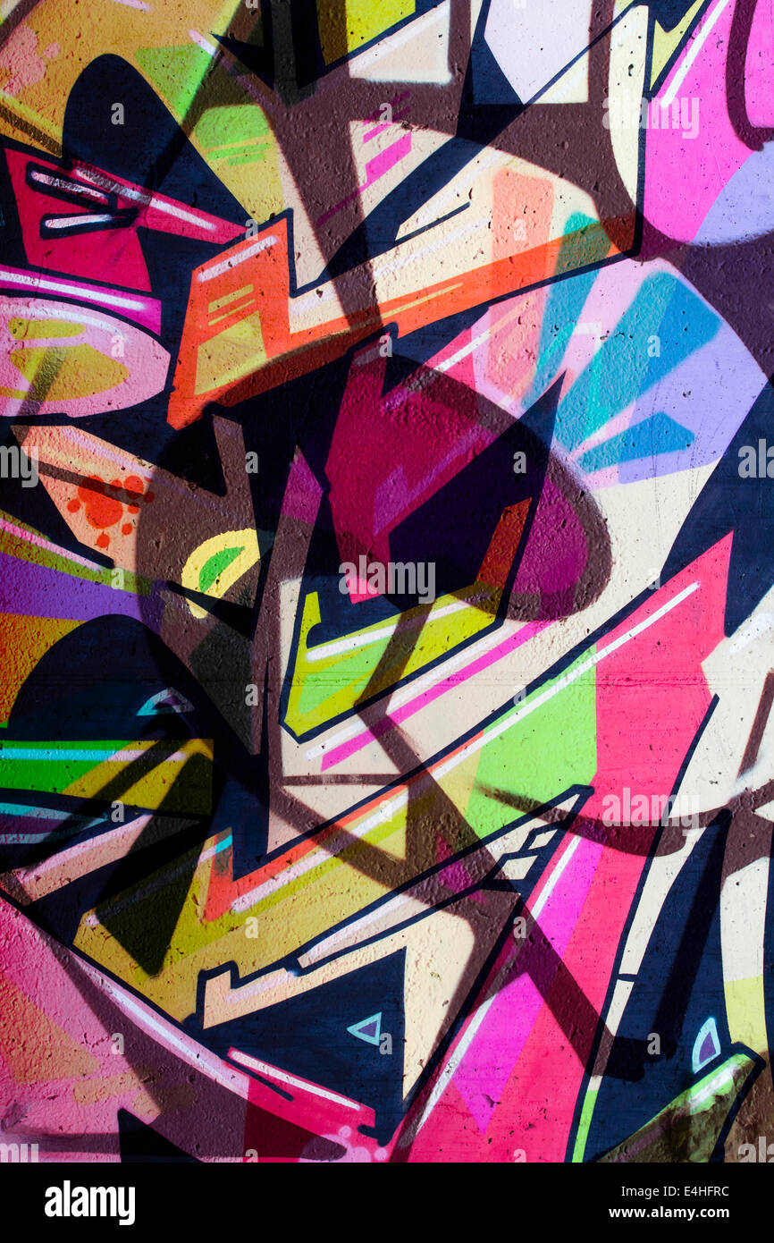 typography and color lines, segment of an urban grafitti on wall Stock ...
