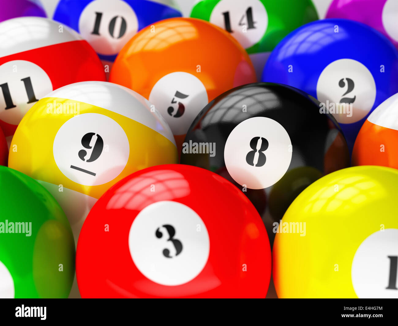 Set of billiard american pool balls close up Stock Photo - Alamy