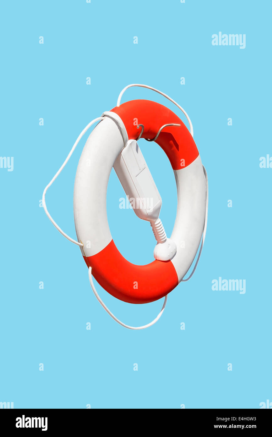 lifebuoy isolated on a blue background Stock Photo - Alamy