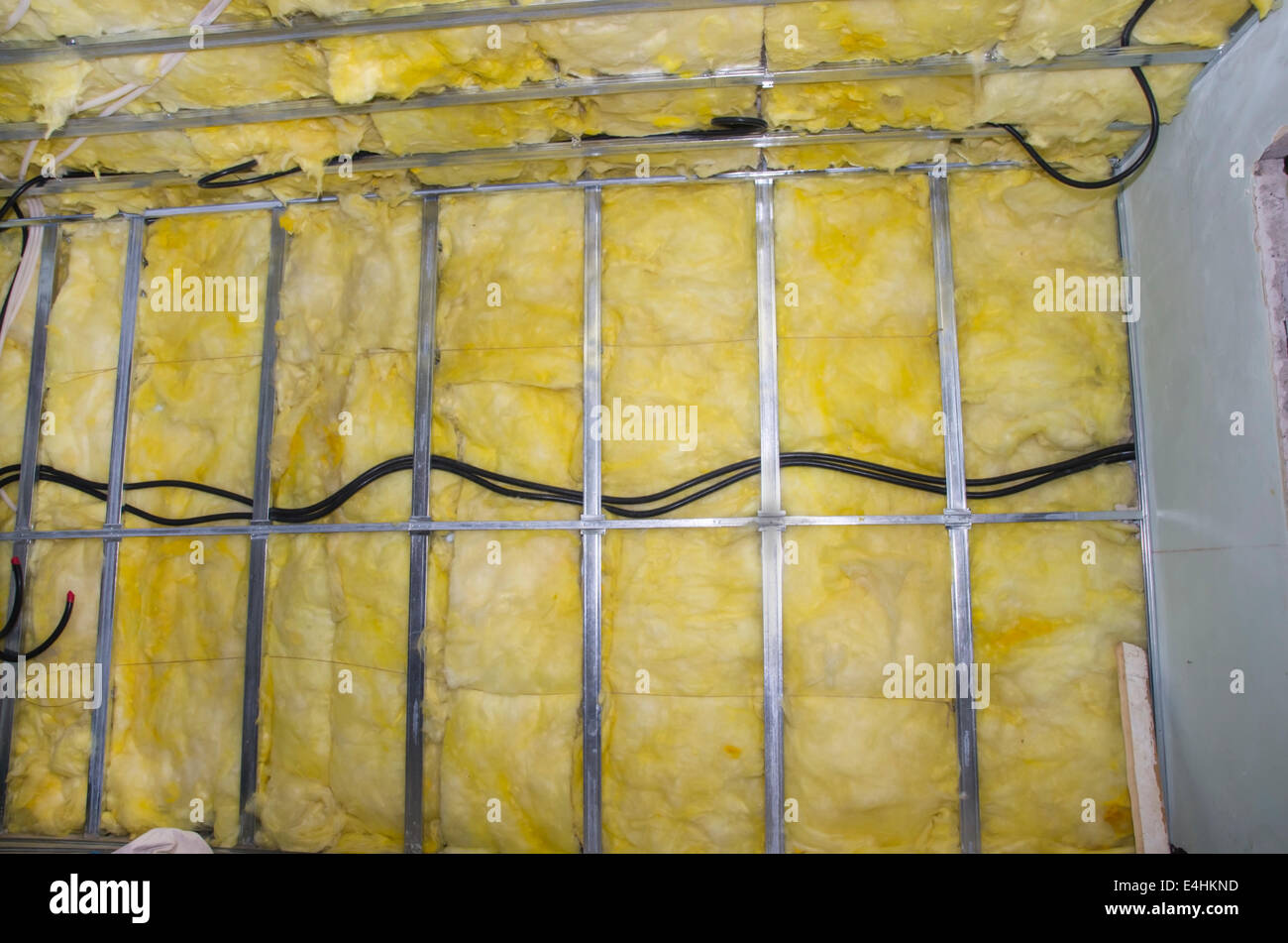 Heat isolation wall project: minerall wool and aluminium profile Stock ...