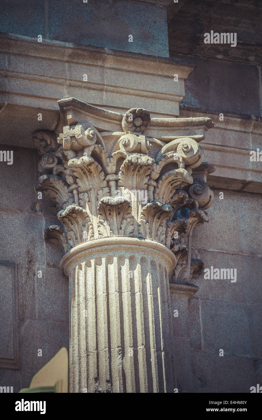 Roman, Corinthian capitals, stone columns in old building in Spain ...