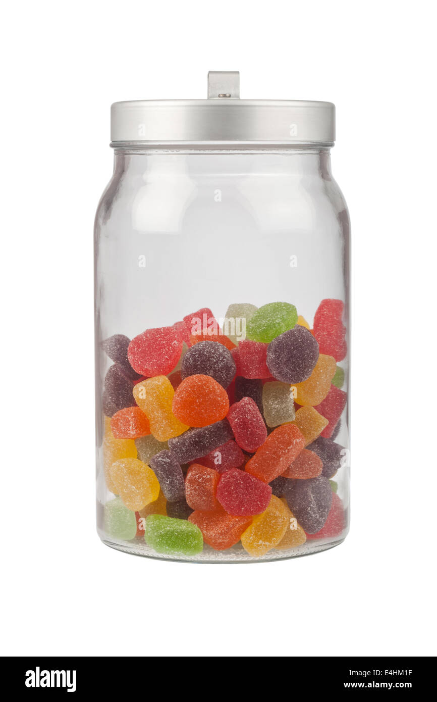 Jar of gummy candy isolated on white background Stock Photo - Alamy