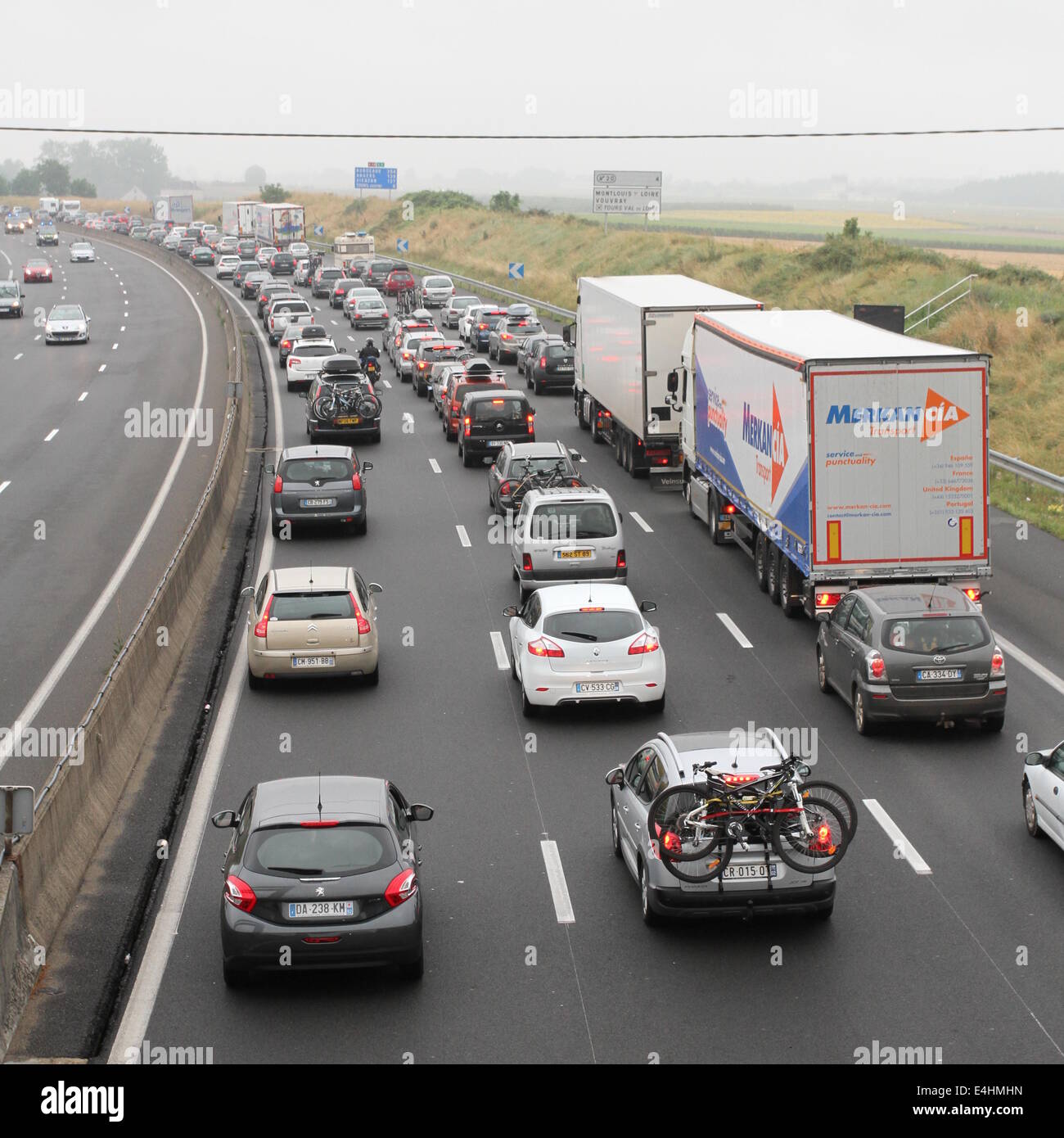Tours, France. 12th July, 2014. Gridlocked traffic on southbound A10 ...