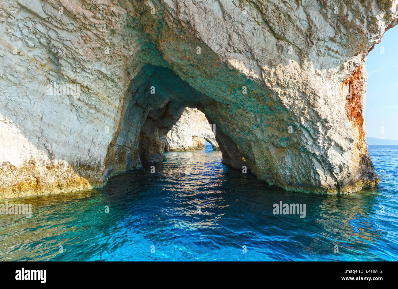 View of Blue Caves from boat (Zakynthos, Greece, Cape Skinari Stock ...