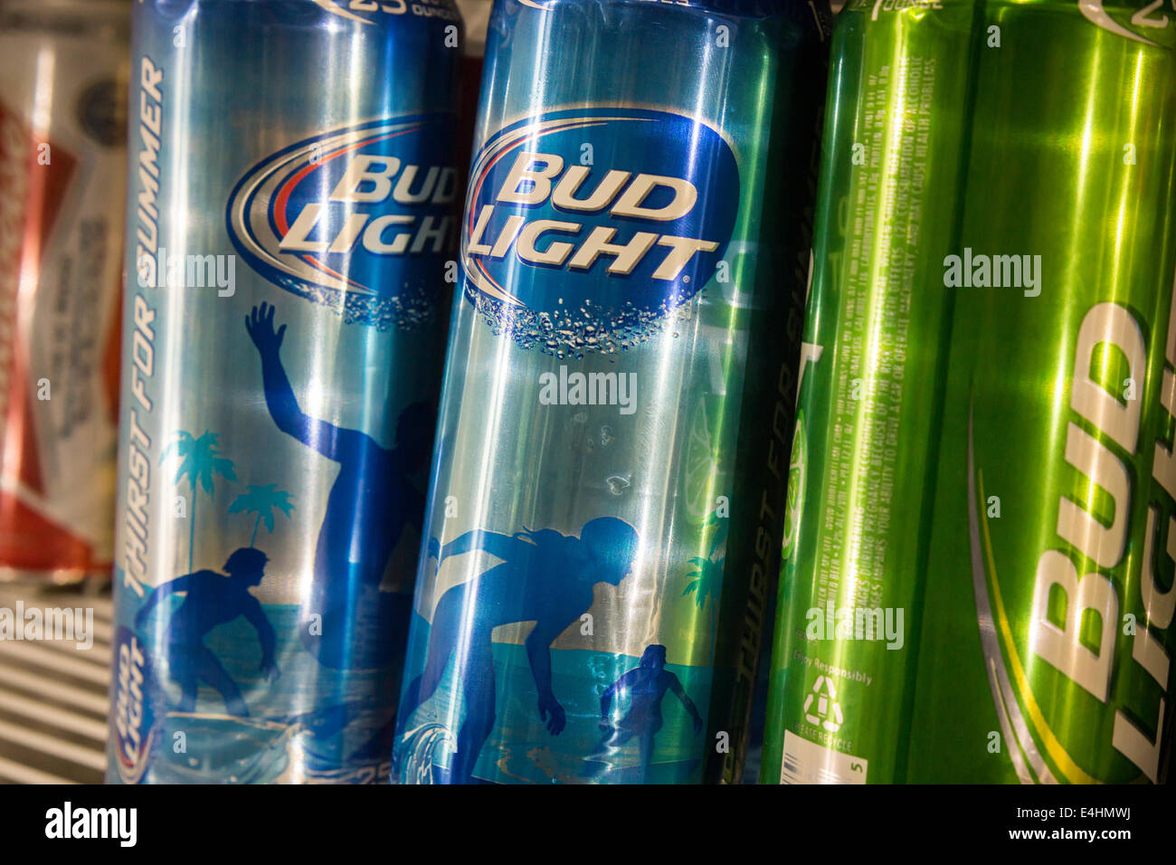 A display of Bud Light beer by the brewer Anheuser-Busch in a ...