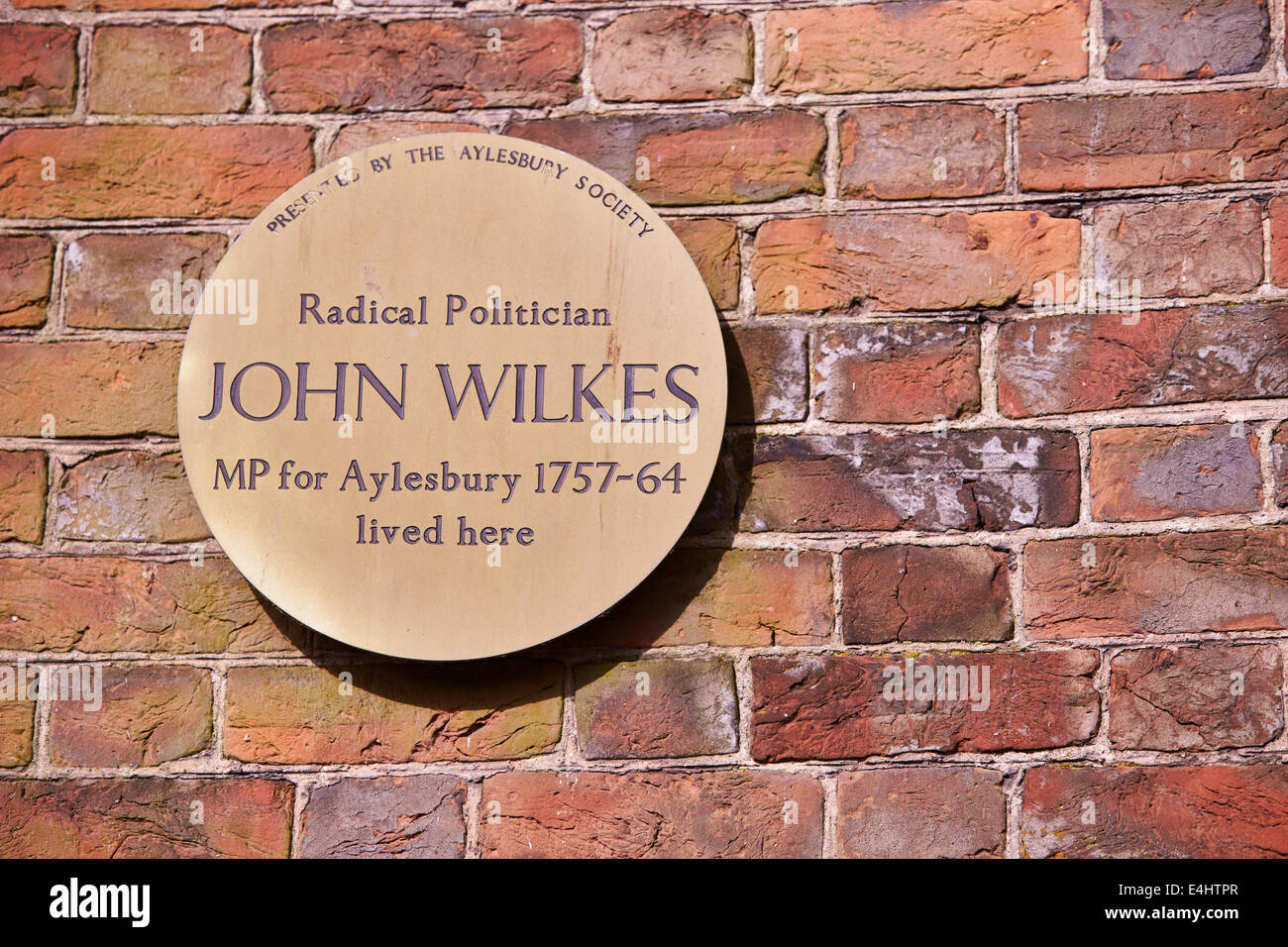 Sign commemorating 18th century Aylesbury MP John Wilkes Stock Photo ...