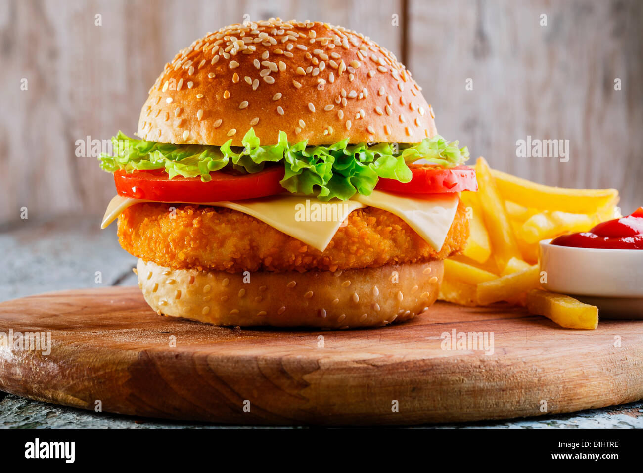 hamburger with cutlet breaded Stock Photo - Alamy