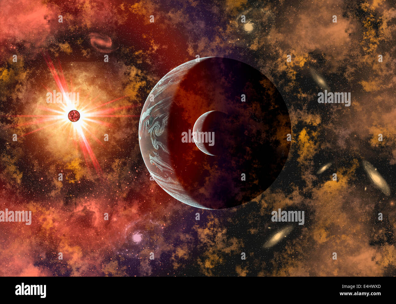 Alien Planet & Its Moon Orbiting A Red Giant Star Stock Photo - Alamy
