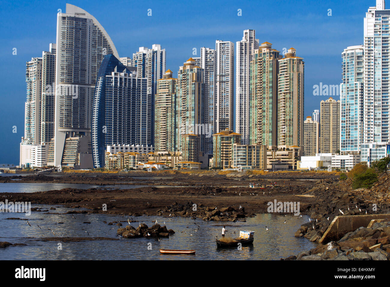 Skyline, Panama City, Panama, Central America. Cinta Costera Pacific ...