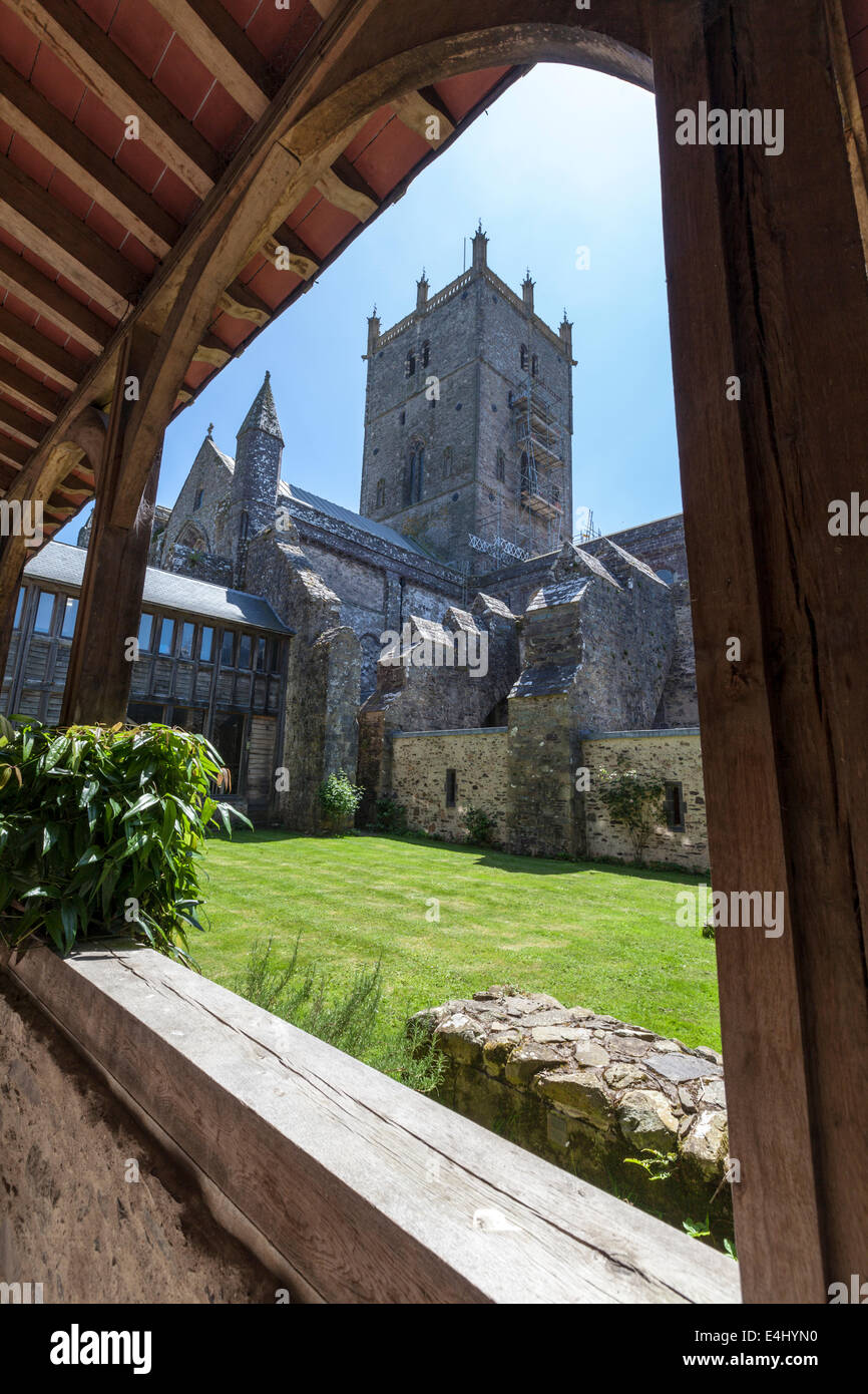 The cathedral and bell tower from the cloisters of St David's Cathedral ...
