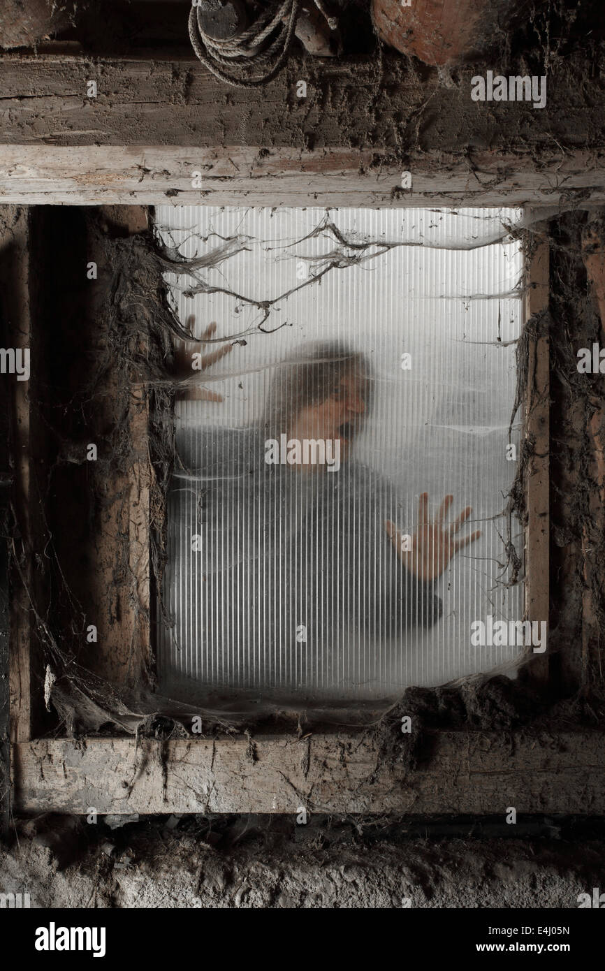 Photo of zombies outside a window that is covered with spiderwebs and ...