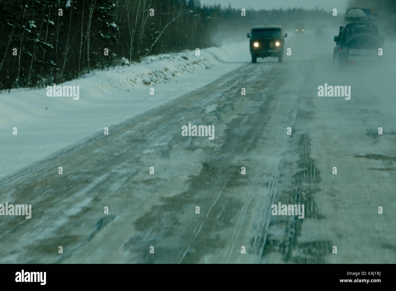 Russian ice Road desolate isolated Siberia van 4WD Stock Photo - Alamy
