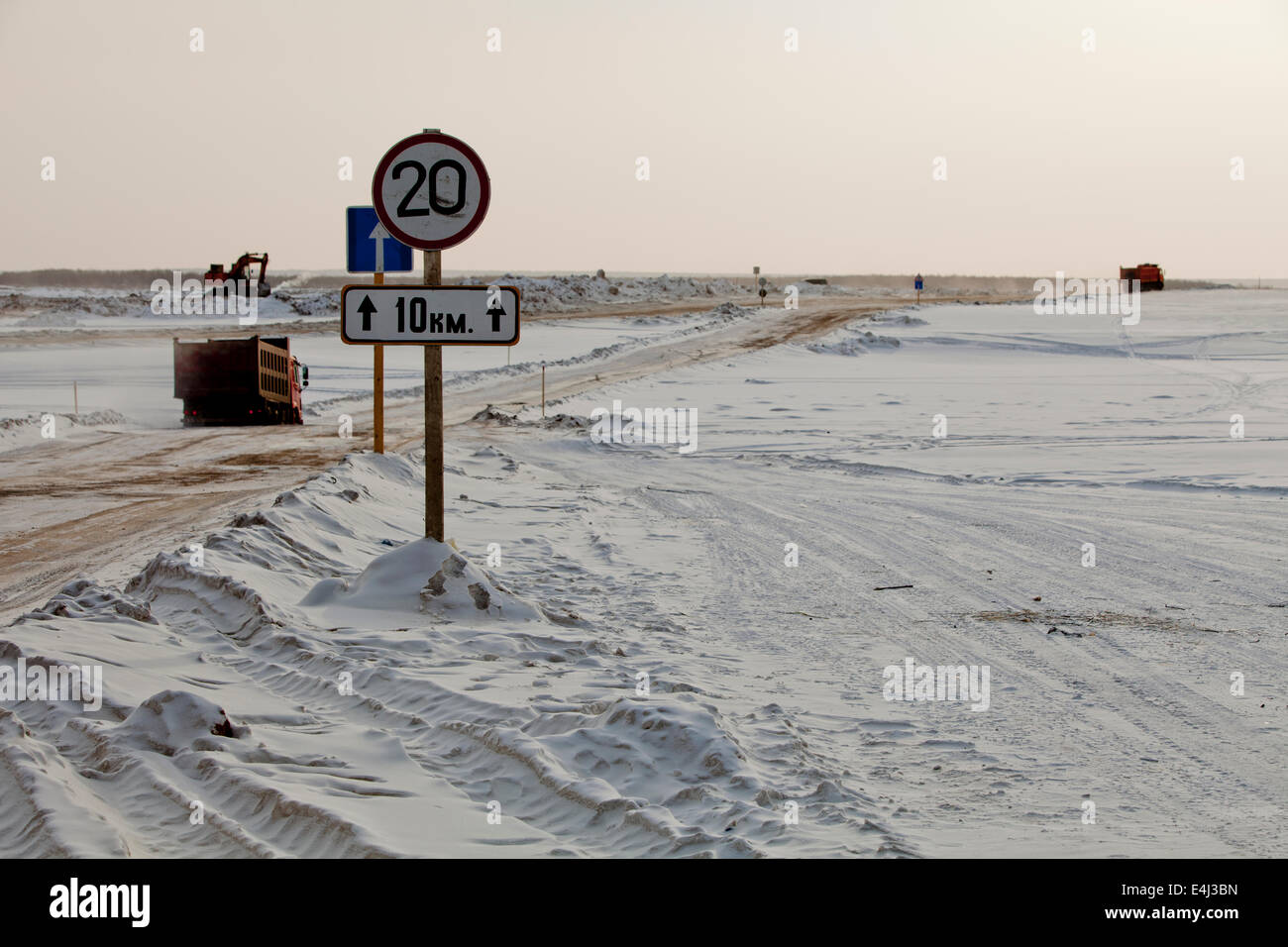 Russia road sign Truck ice road snow Stock Photo - Alamy