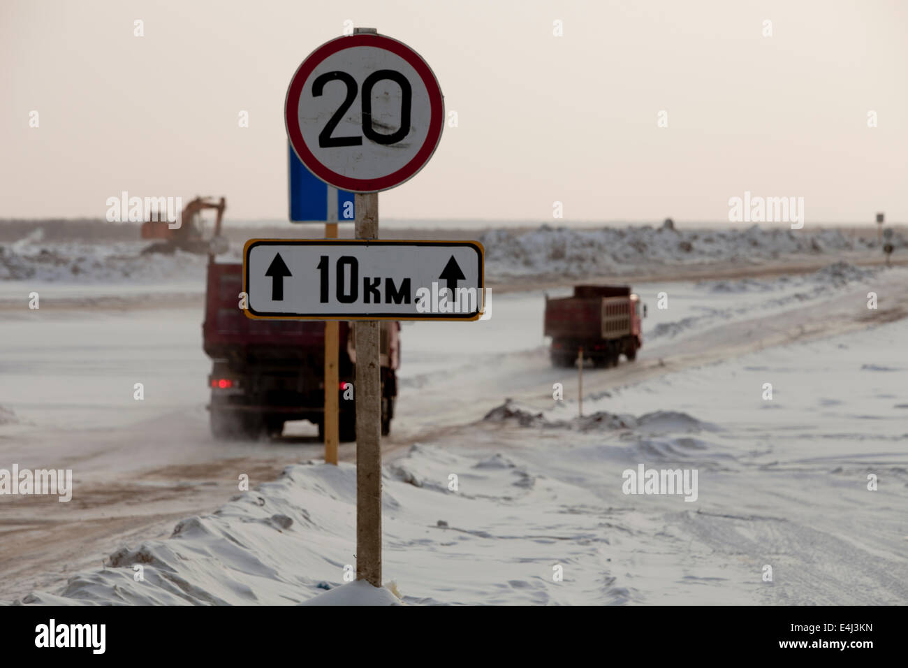 Russia road sign Truck ice road snow Stock Photo - Alamy