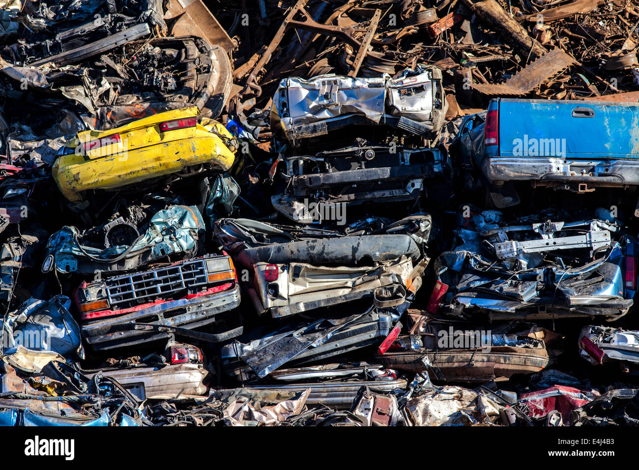 Stack of recycled cars and metal Stock Photo - Alamy