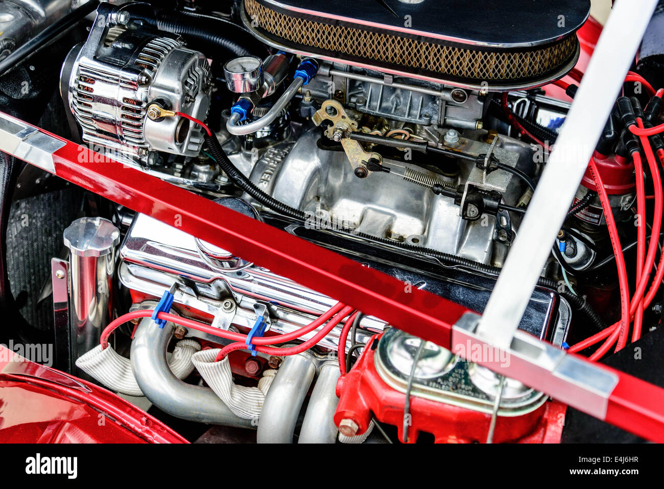 restored red antique Ford motor Stock Photo - Alamy