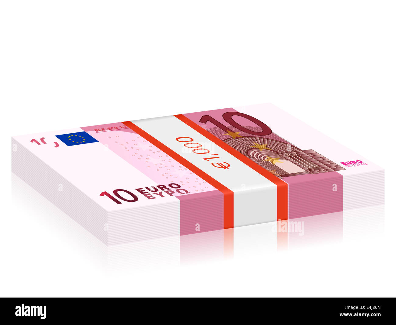 Ten euro banknotes stack on a white background. Vector illustration ...