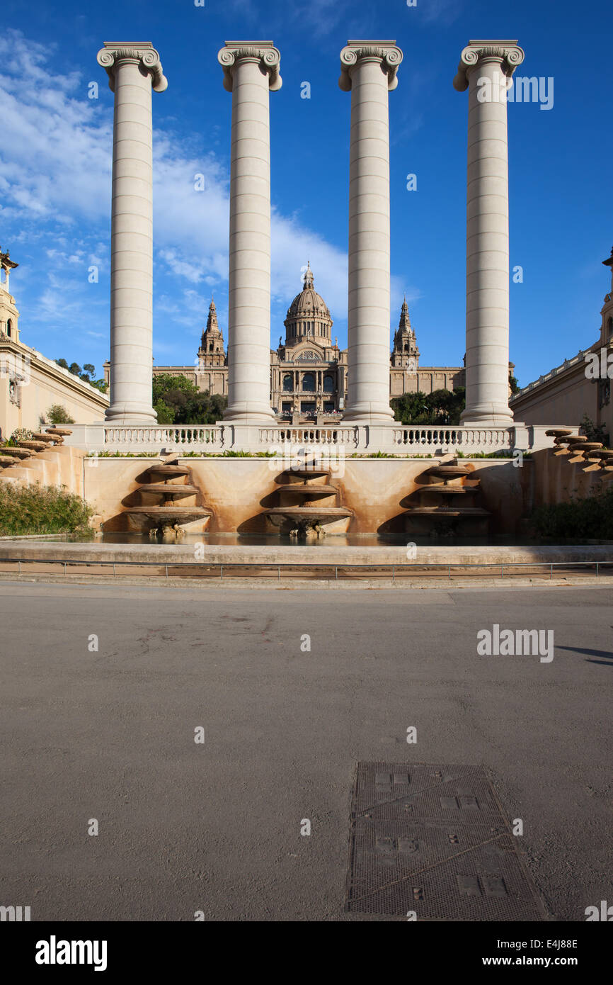 Ionic columns and National Art Museum of Catalonia in Barcelona ...